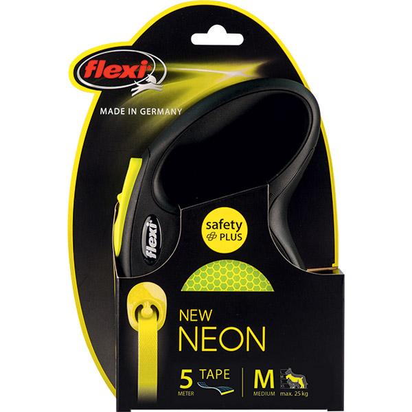 Flexi Neon Otomatik Şerit Tasma Medium 5 Mt 25 kg Sarı ADP-100315 - Flexi
